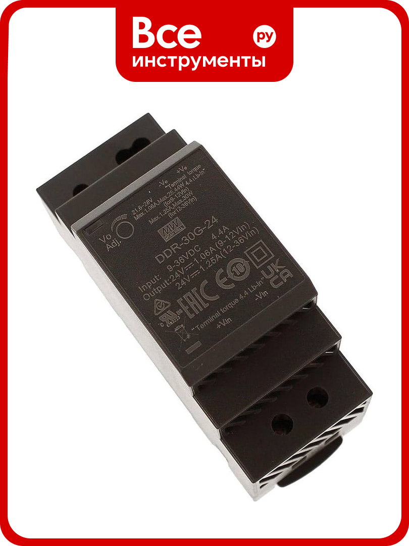 Преобразователь напряжения Mean Well DDR-30G-24, 24В, 30Вт, 1 канал, DIN-рейка