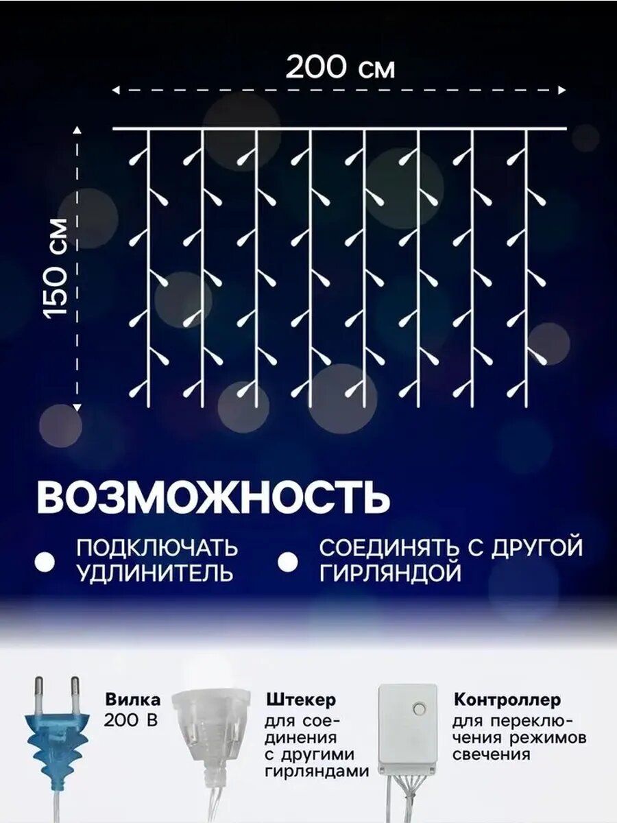 Гирлянда-занавес с ёжиками для праздничного декора