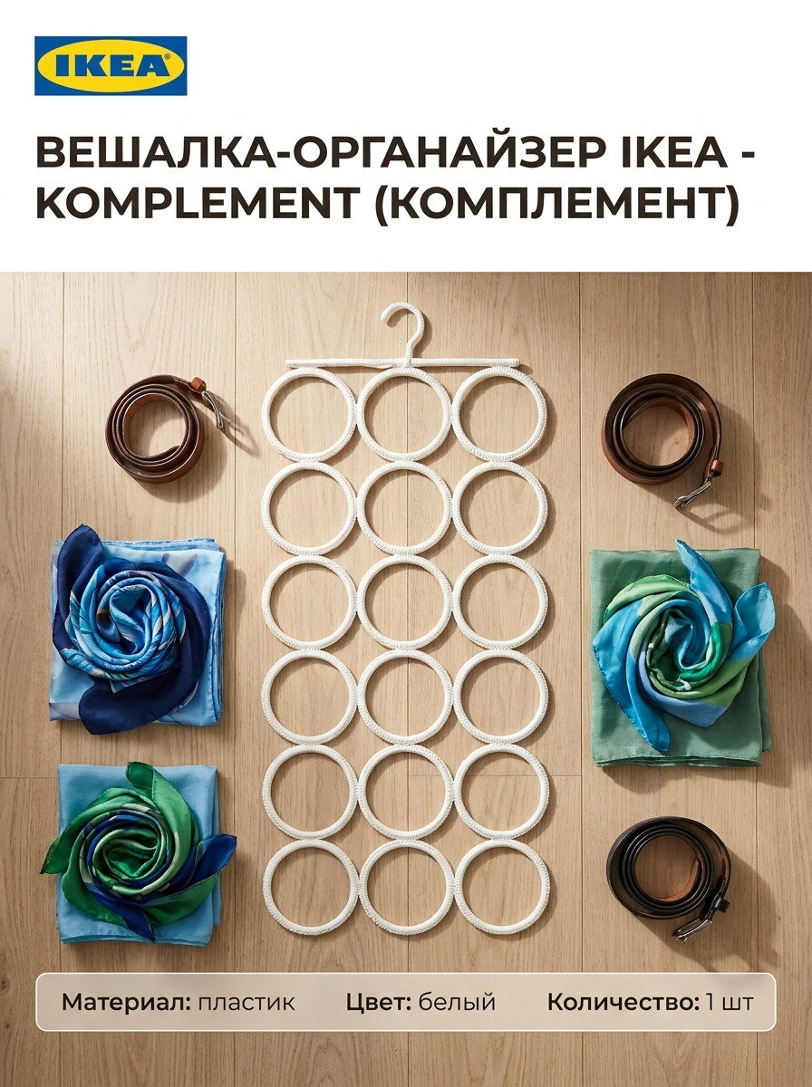 Вешалка-органайзер IKEA - KOMPLEMENT (комплемент), пластик, цвет белый, 1 шт