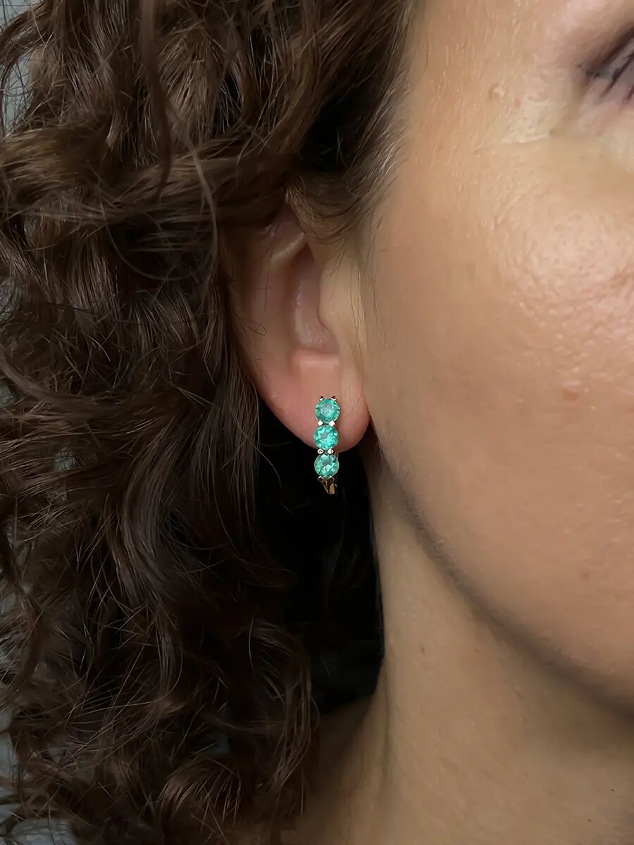 Серьги, красное золото, 585 проба, изумруд