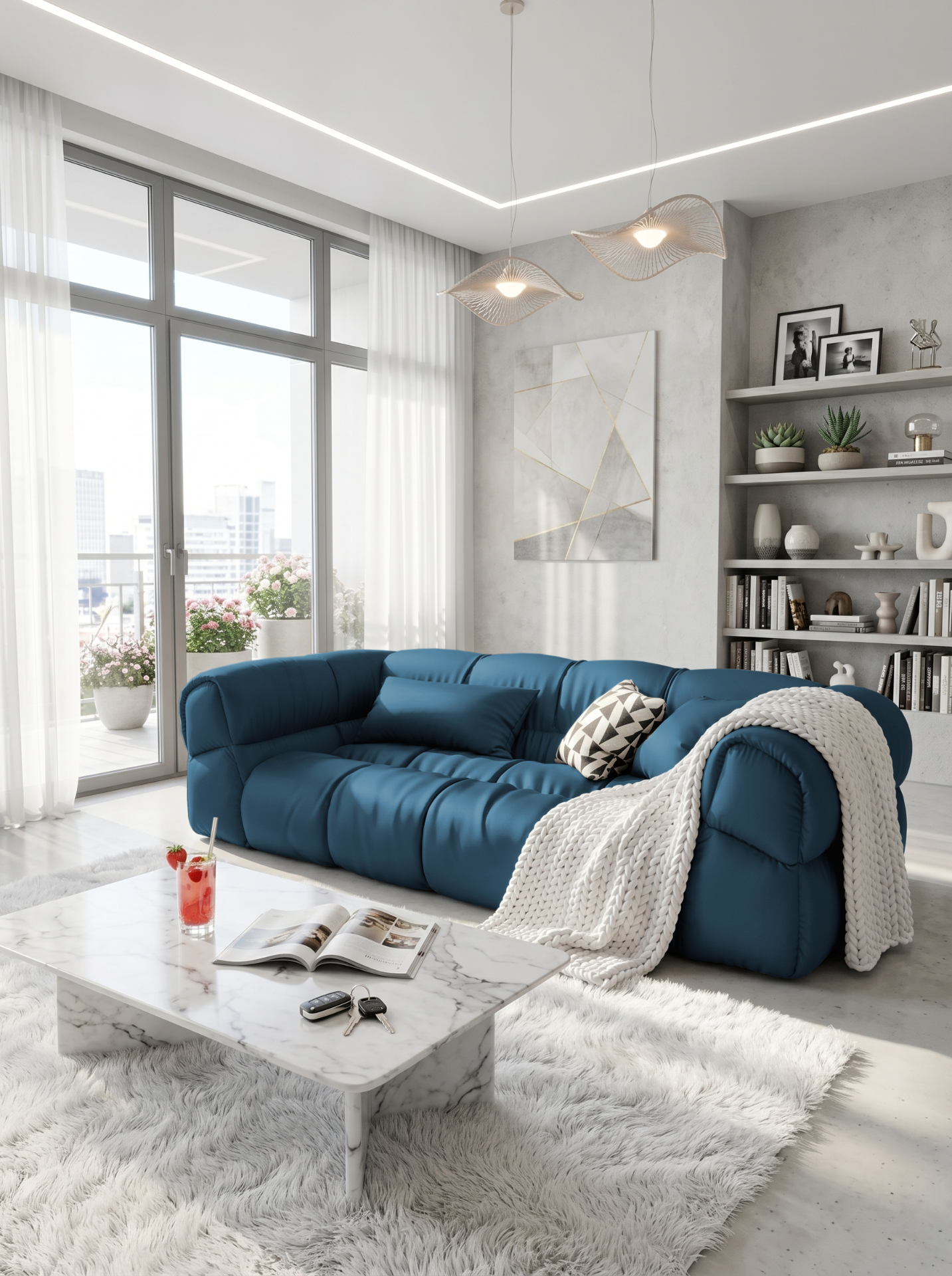 Диван Шелби Galaxy Blue NEW 239x105x72 см, синий Экокожа, нераскладной GOODFORM