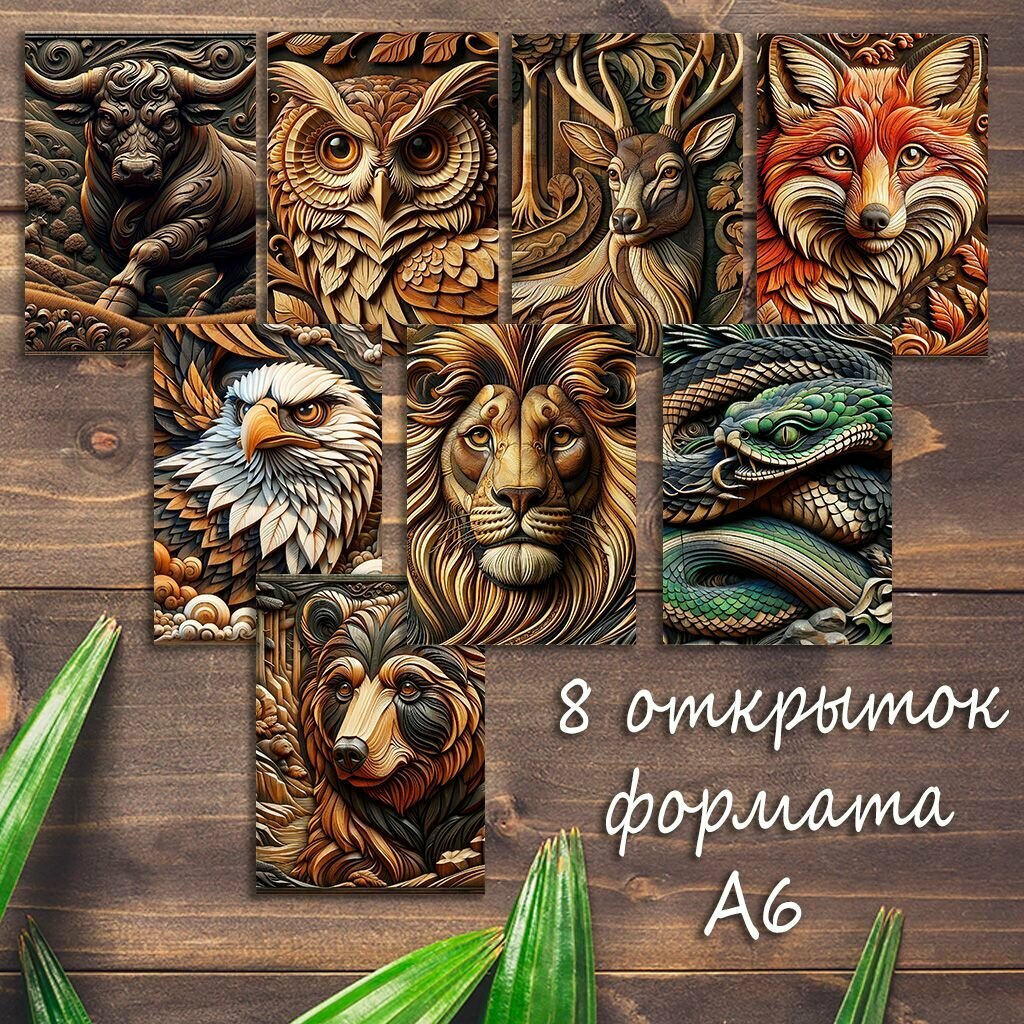 Большой набор открыток Животные, 8 штук