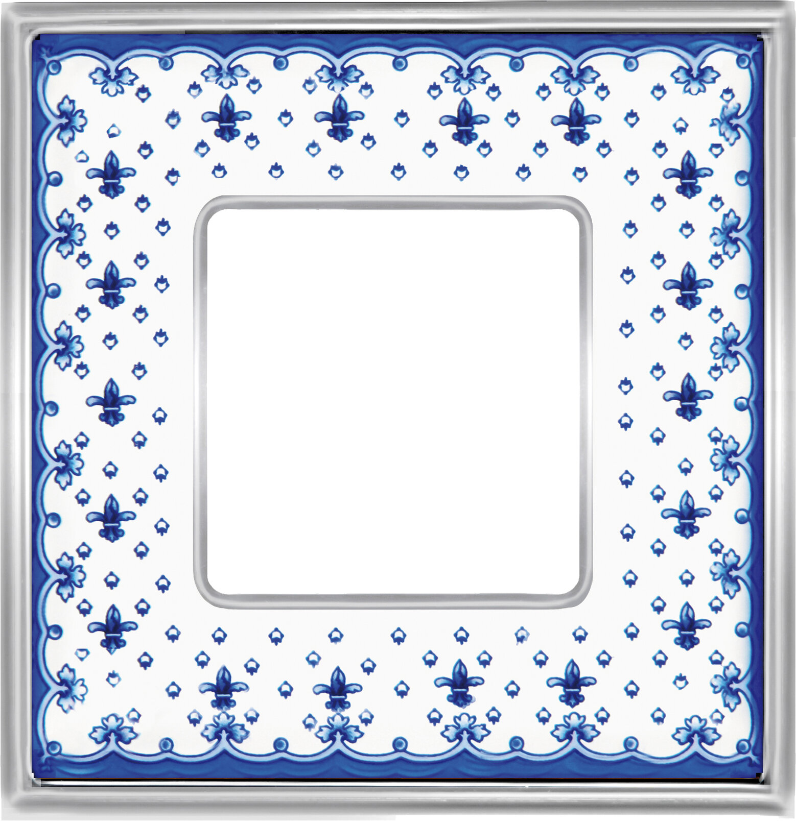 Рамка декоративная Vintage на 1 пост, универсальный монтаж, цвет blue lys + bright chrome, металл + фарфор