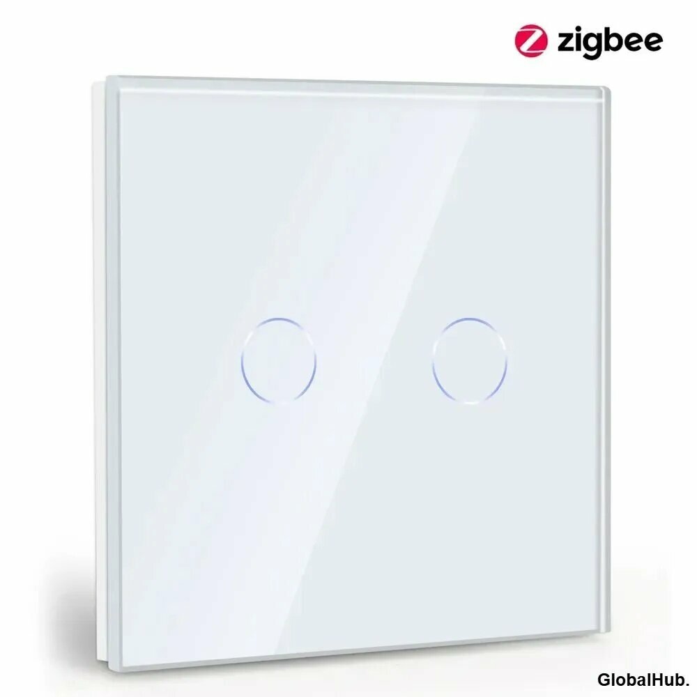 Сенсорный выключатель Zigbee двухклавишный, умный выключатель для Алисой, 2 клавиши, без нуля на, работает со шлюзом, панель стекло Белая