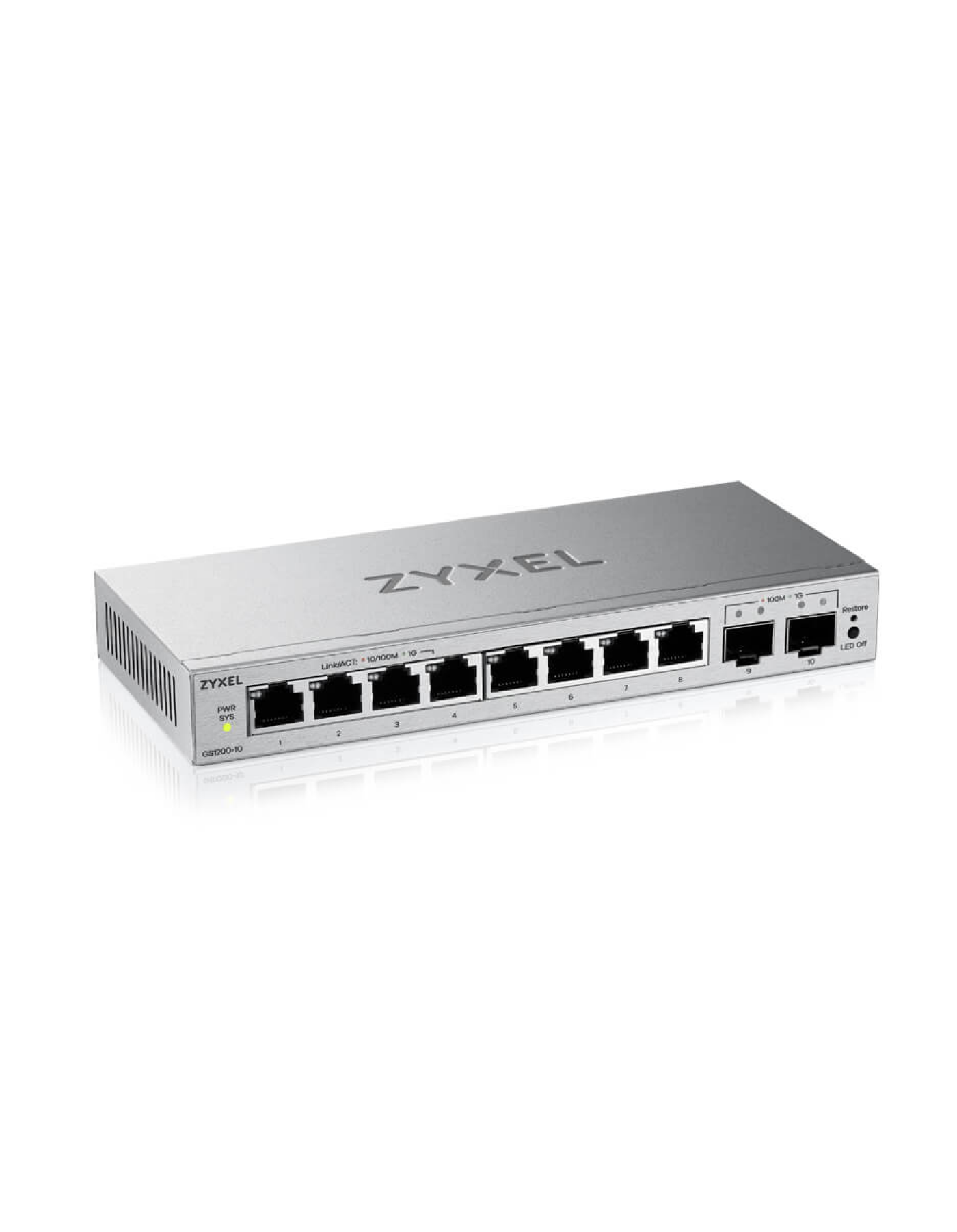 Коммутатор ZYXEL GS1200-10v3 Web Smart L2, 8xGE, 2xSFP, настольный, бесшумный