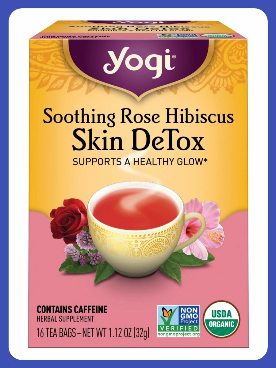 Yogi Tea, Skin DeTox, успокаивающий чай с розой и гибискусом, 16 чайных пакетиков, 32 г