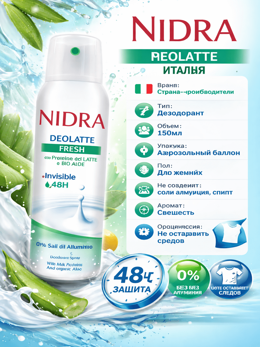Дезодорант-спрей Nidra Fresh Invisible, 150мл