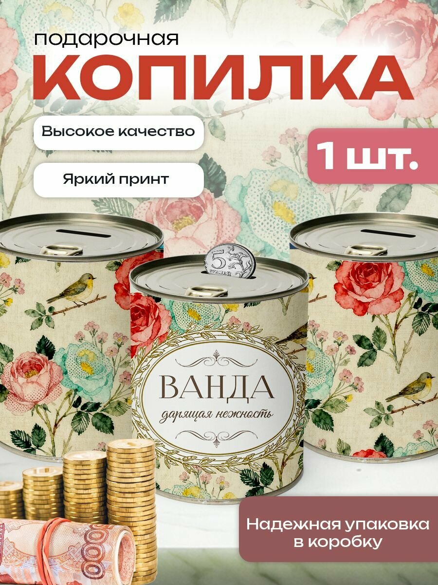 Копилка банка металлическая для денег именная Ванда