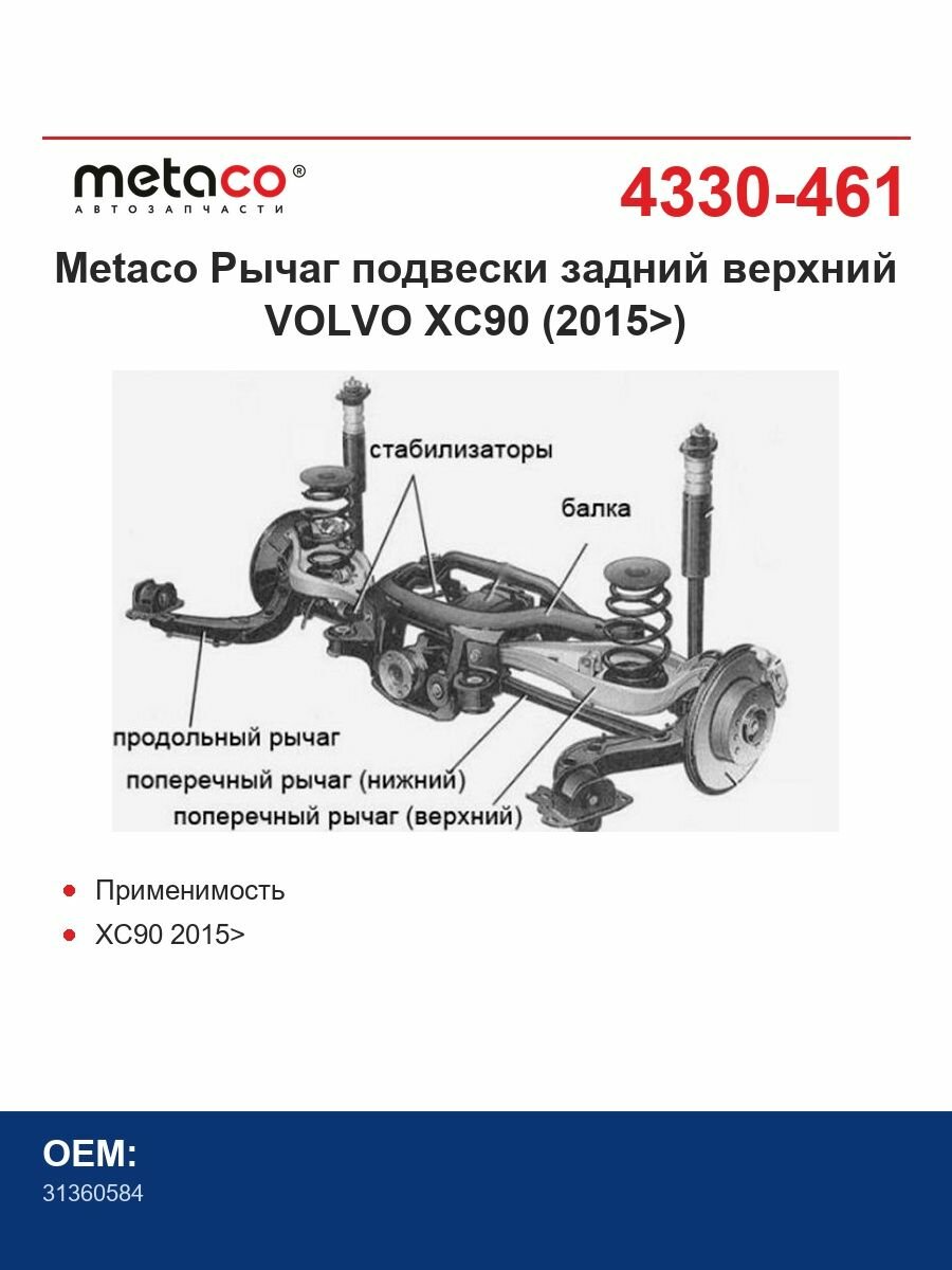 Metaco Рычаг подвески задний верхний VOLVO XC90 (2015>)
