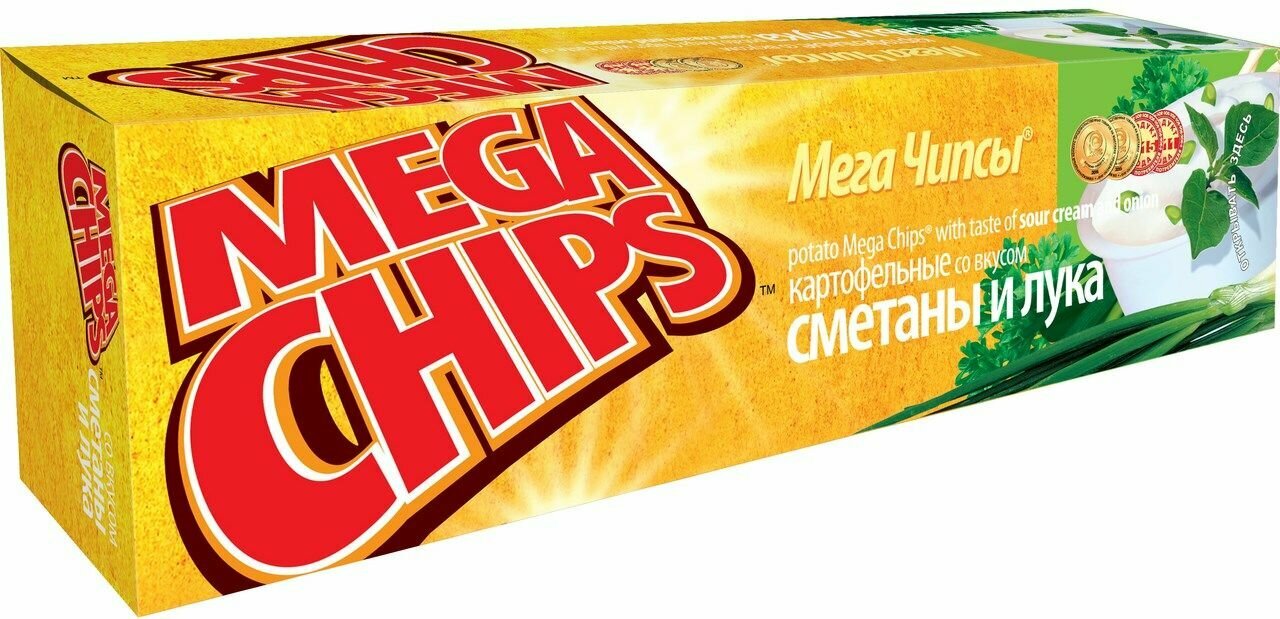 Mega Chips Чипсы-пластины картофельные со сметаной и луком, 100 г