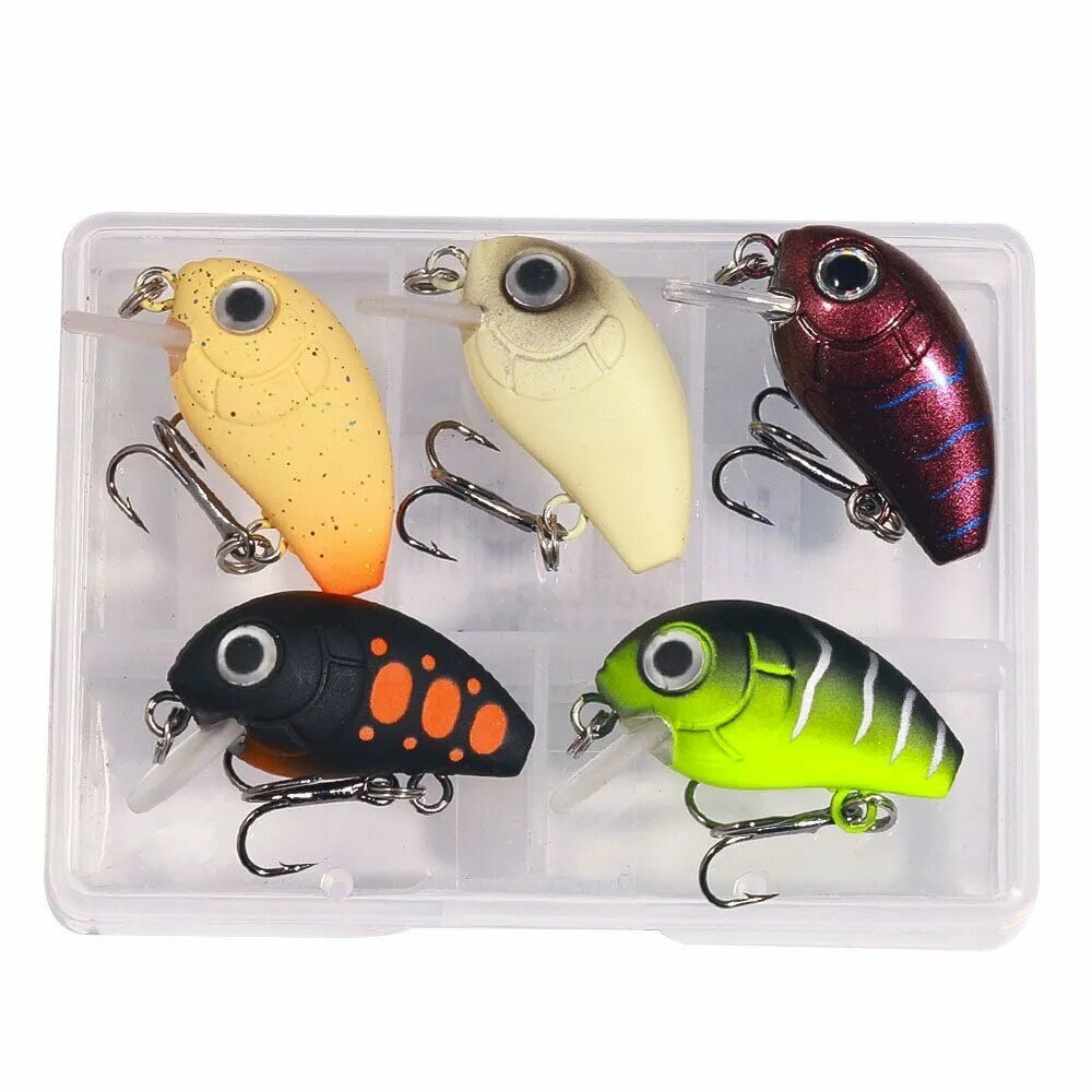 Набор микровоблеров крэнк для рыбалки на голавля, форель и окуня, ультралайт 2.8см 2г, 5 шт в коробке