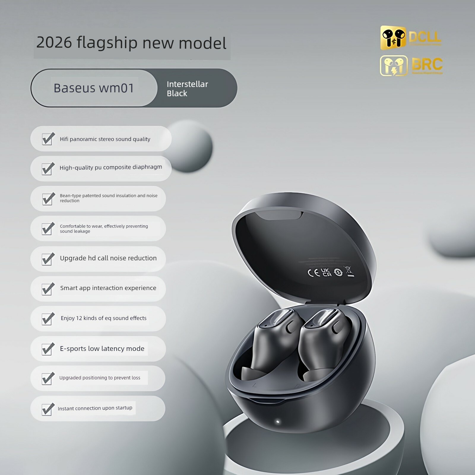Беспроводные Bluetooth-наушники Baseus WM01, новая модель 2026 года, подходят для Apple, высококачественный звук,