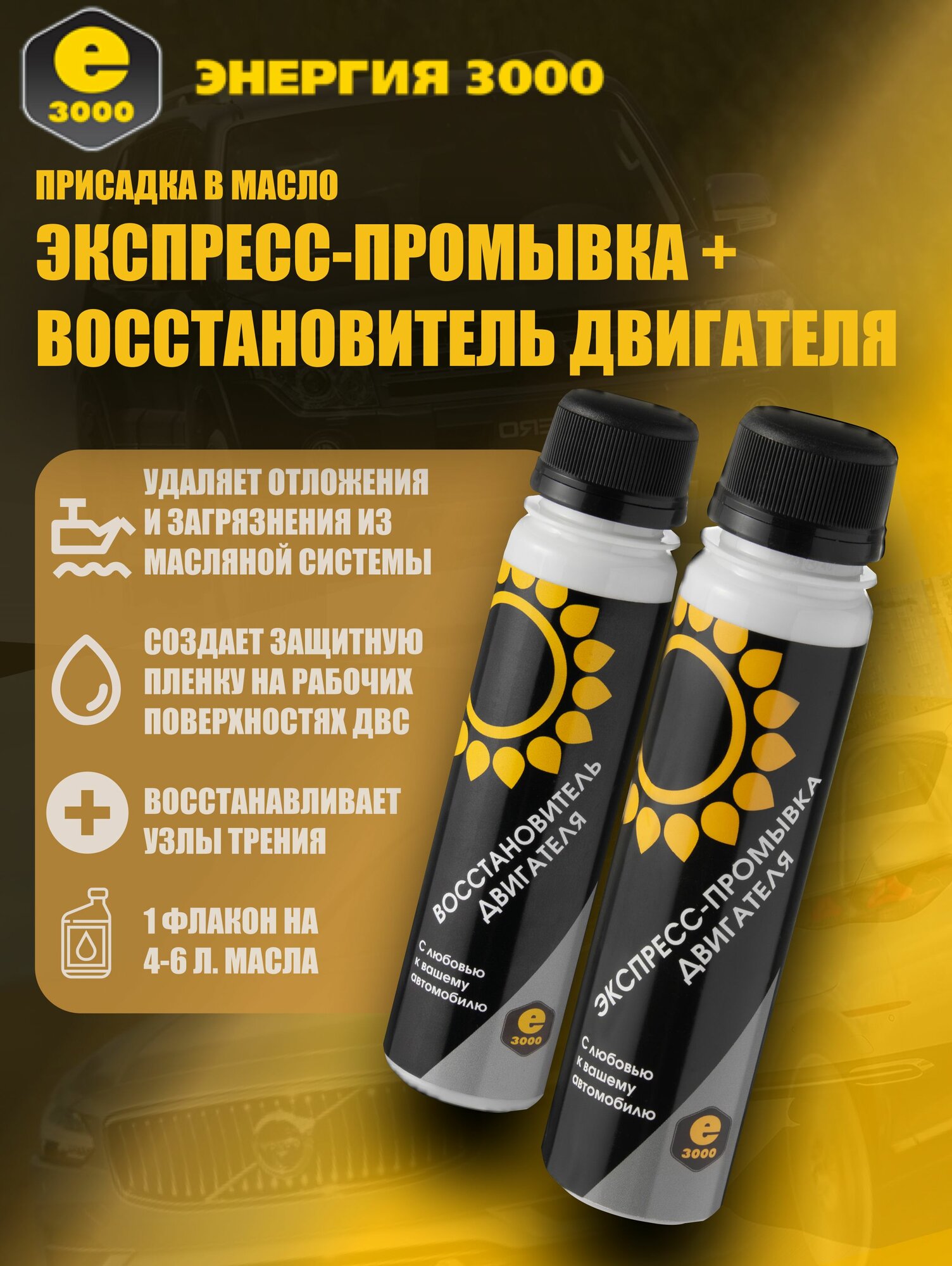 Комплект Энергия-3000. Экспресс промывка ДВС + Восстановитель двигателя.