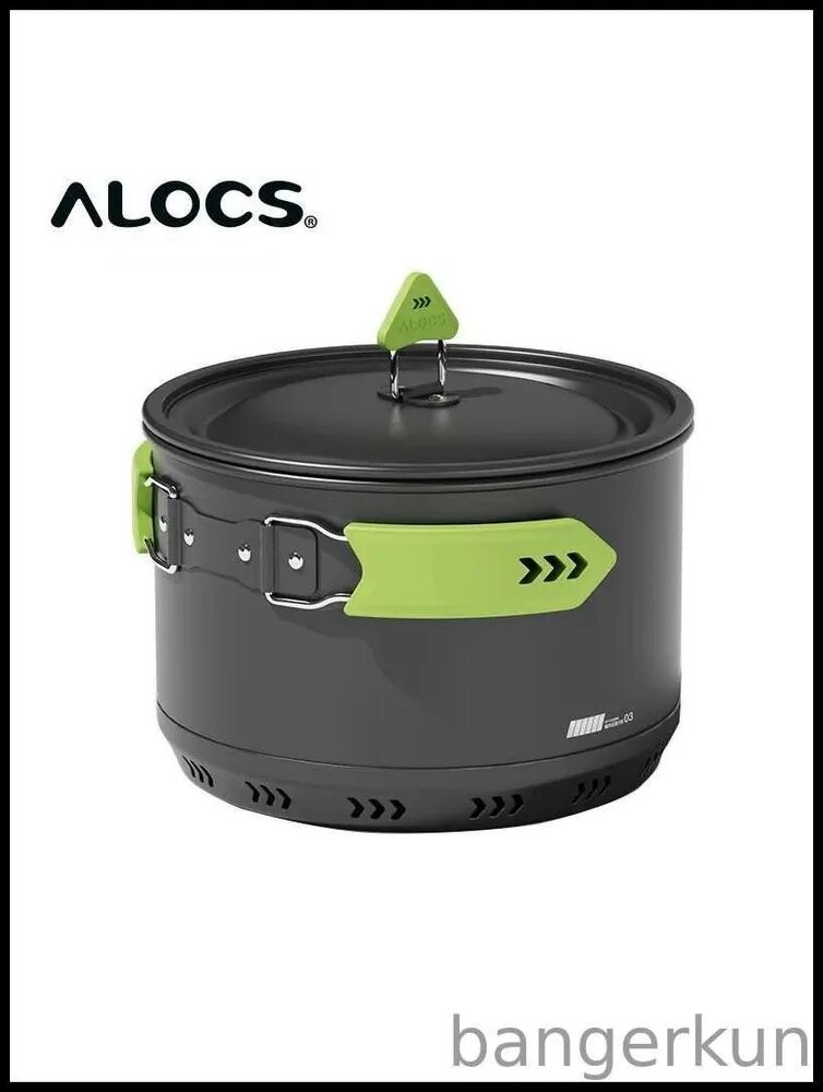 ALOCS Туристический Котелок 3.5 Л С Теплообменником, Противоветровым Кольцом И Минеральным Покрытием Для Кемпинга, Походной Готовки И Выездных Путешествий