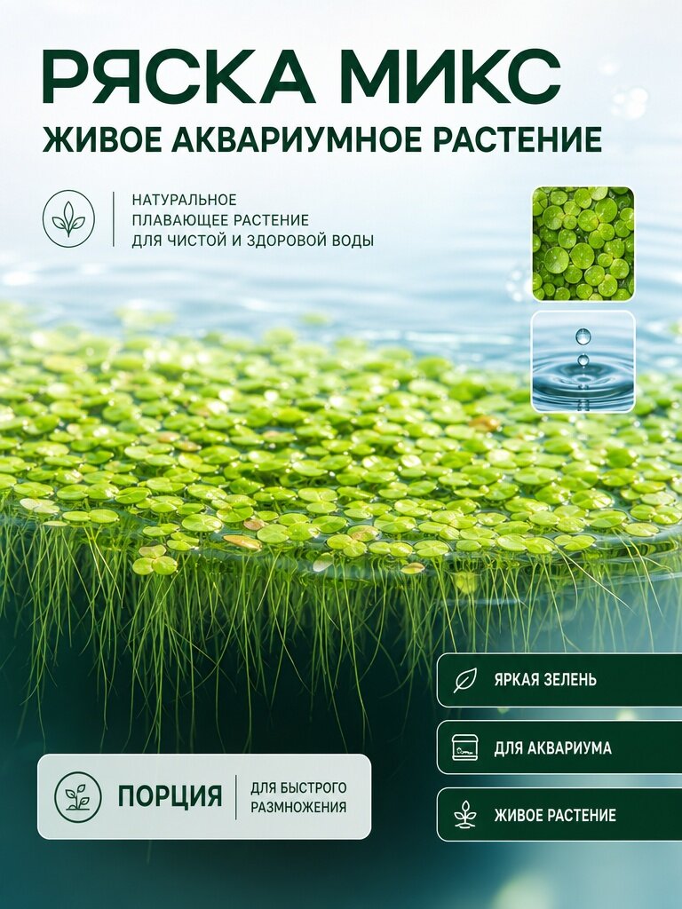 Живое плавающее и фильтрующее воду аквариумное растение Ряска микс порция