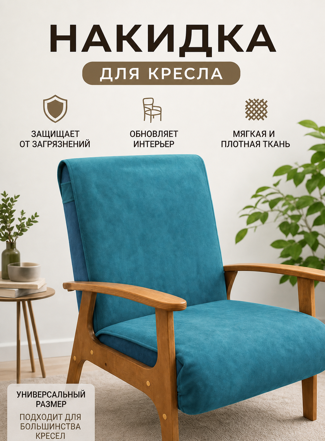 Чехол накидка на кресло универсальный из мягкого велюра защита и обновление мебели