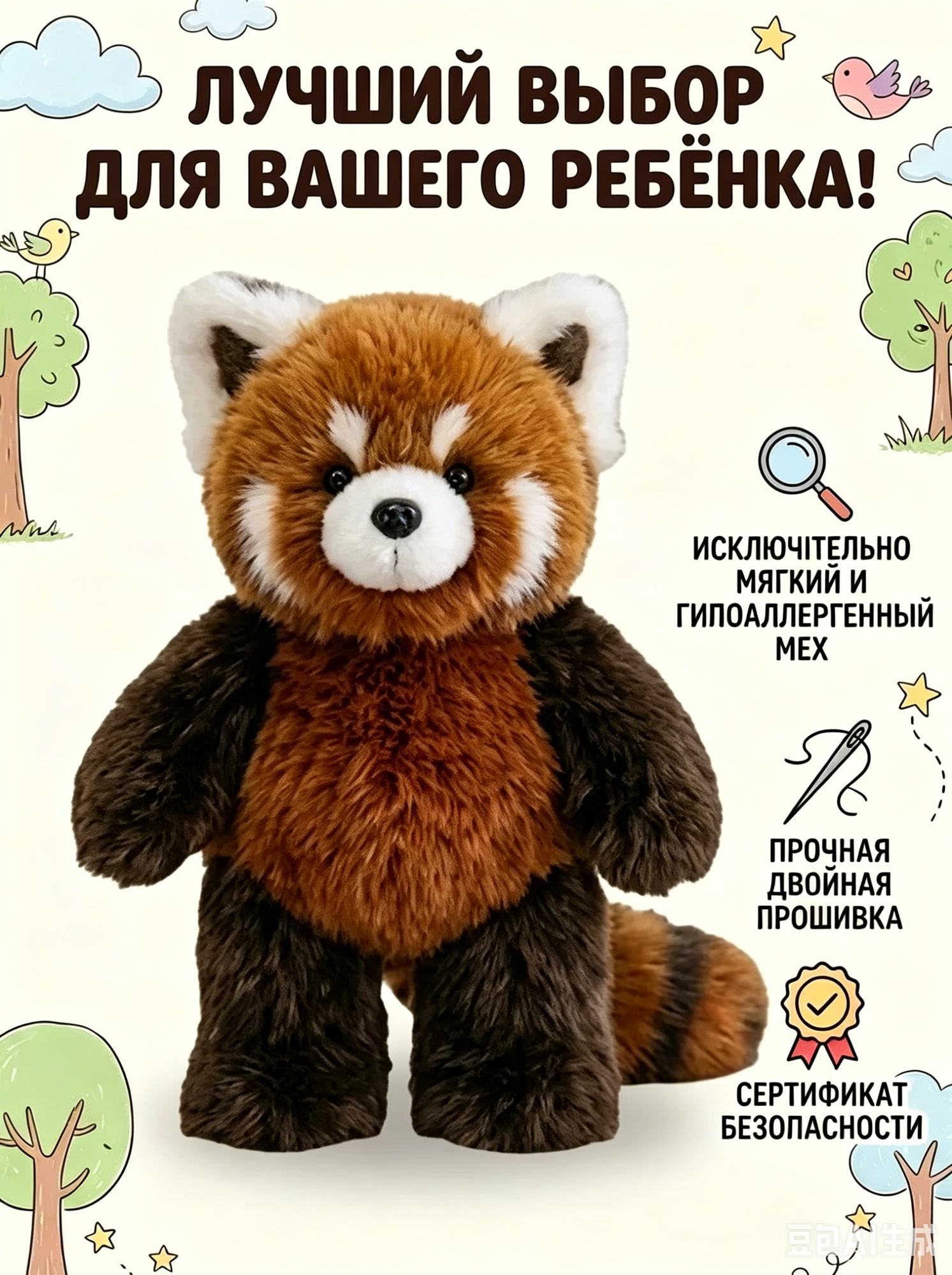 Мягкая игрушка Маленькая панда (красная панда), гипоаллергенная, для детей