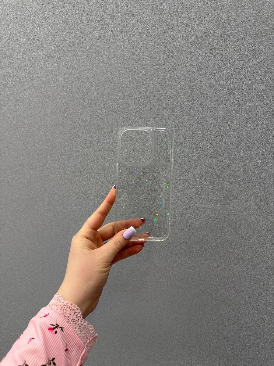 Чехол на Iphone 15 Pro , прозрачный , с рисунком звезд , женский . — фото 1
