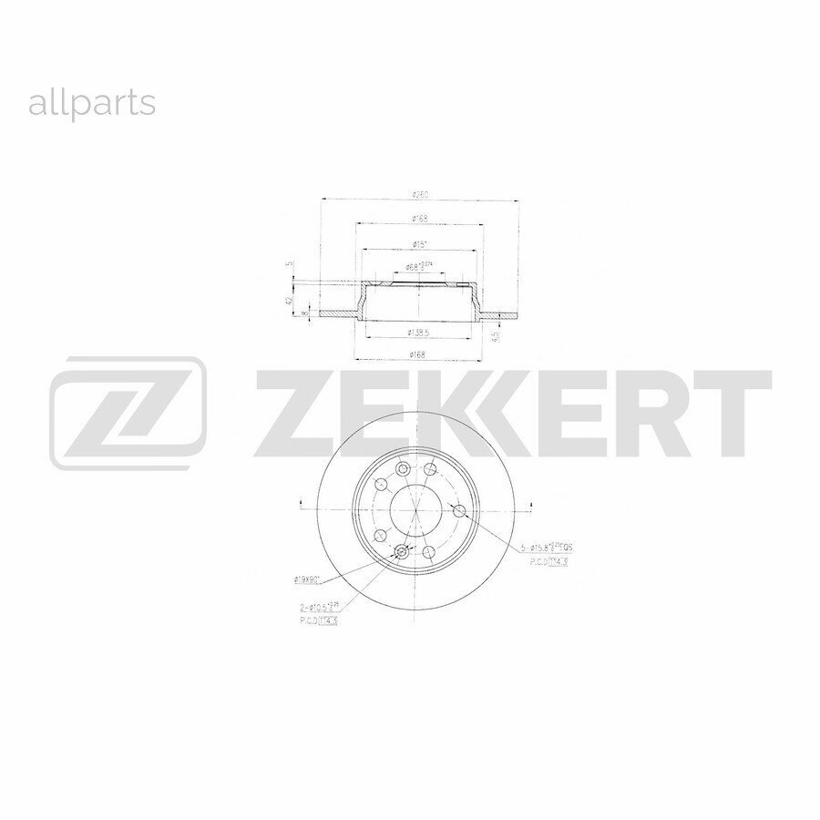 ZEKKERT BS-6805 Диск тормозной задн. Nissan Juke (F16_) 19- Renault Megane IV 15- Kaptur II 20-