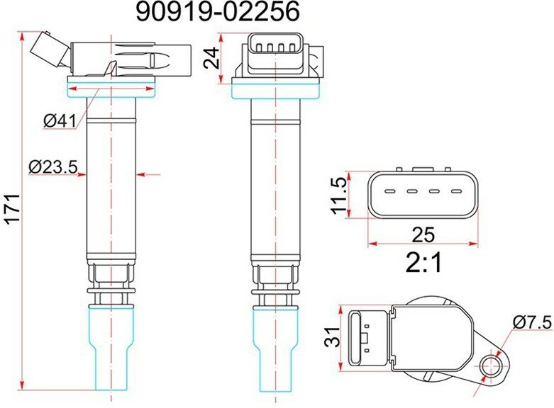 Катушка зажигания SAT ST-90919-02256 TOYOTA 2,3GR#, 3UR# 2ARFXE, 05-