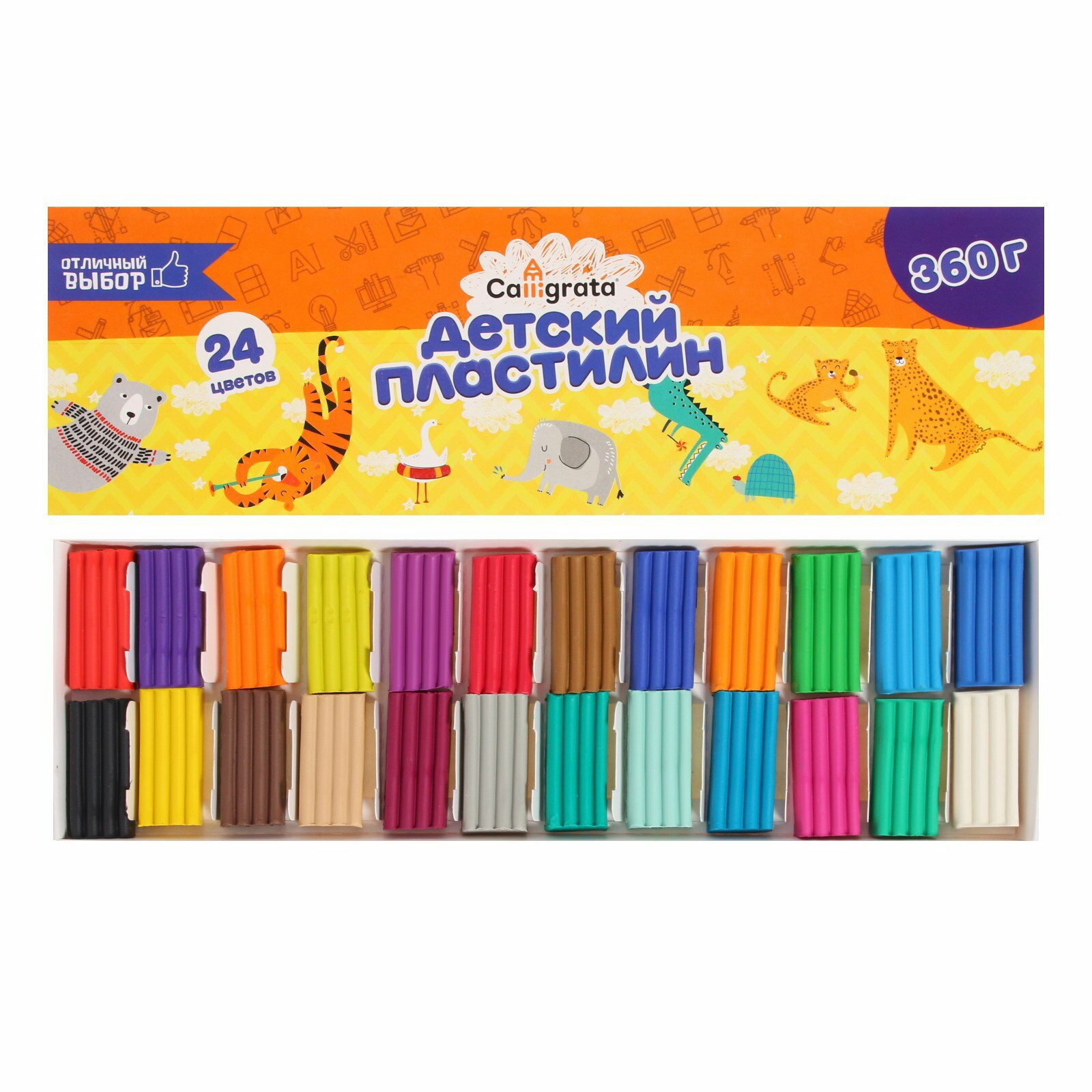 Пластилин kids, 24 цвета, 360 г, особенности изделия: без особенностей