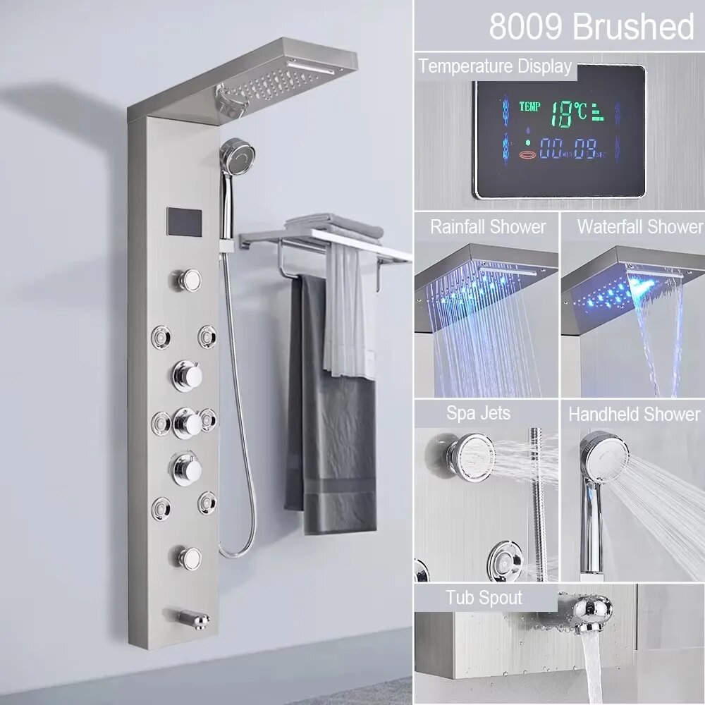 Панель для душа в ванной с LED дождевым/водопадным душевым головкой