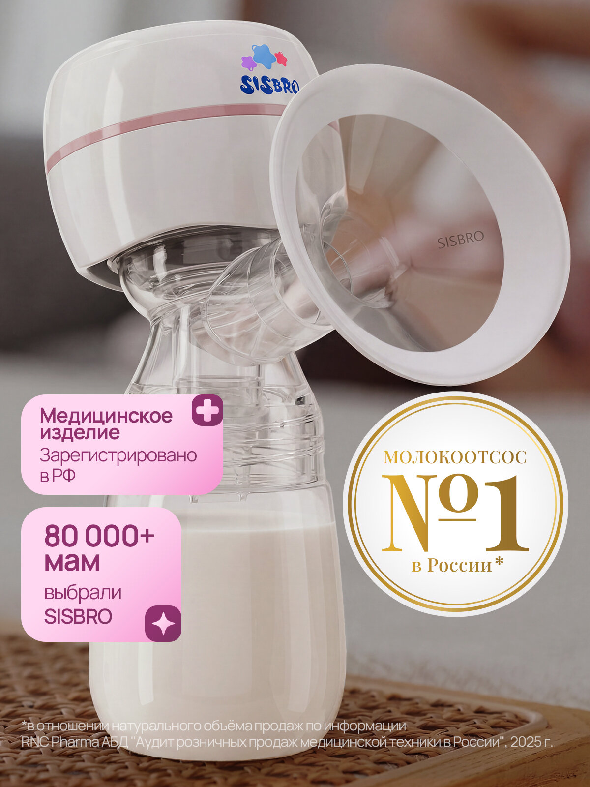 Молокоотсос электрический Sisbro, белый, 3 режима, USB-зарядка