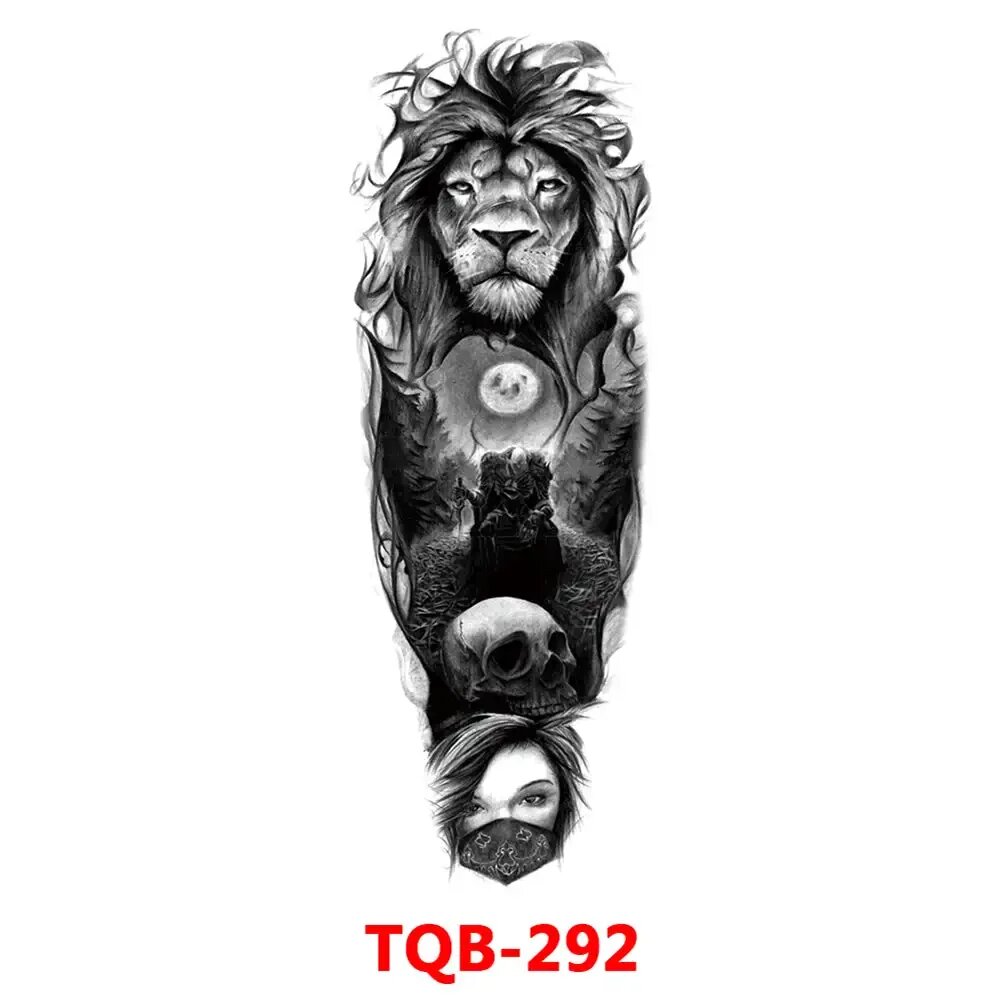Временная татуировка на руку TQB-292, черный, лев