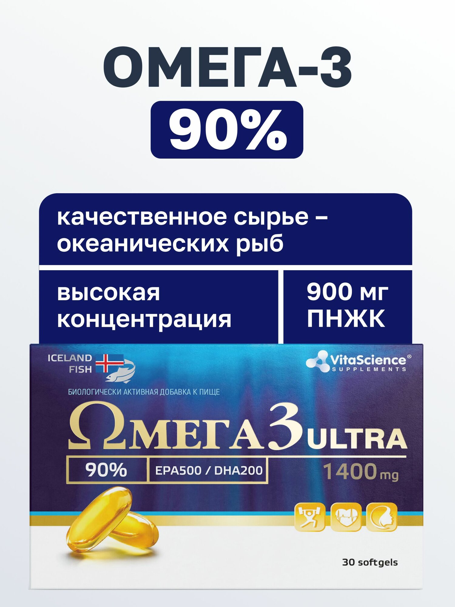 Омега 3 90% Рыбий жир 1400 мг 30 капсул