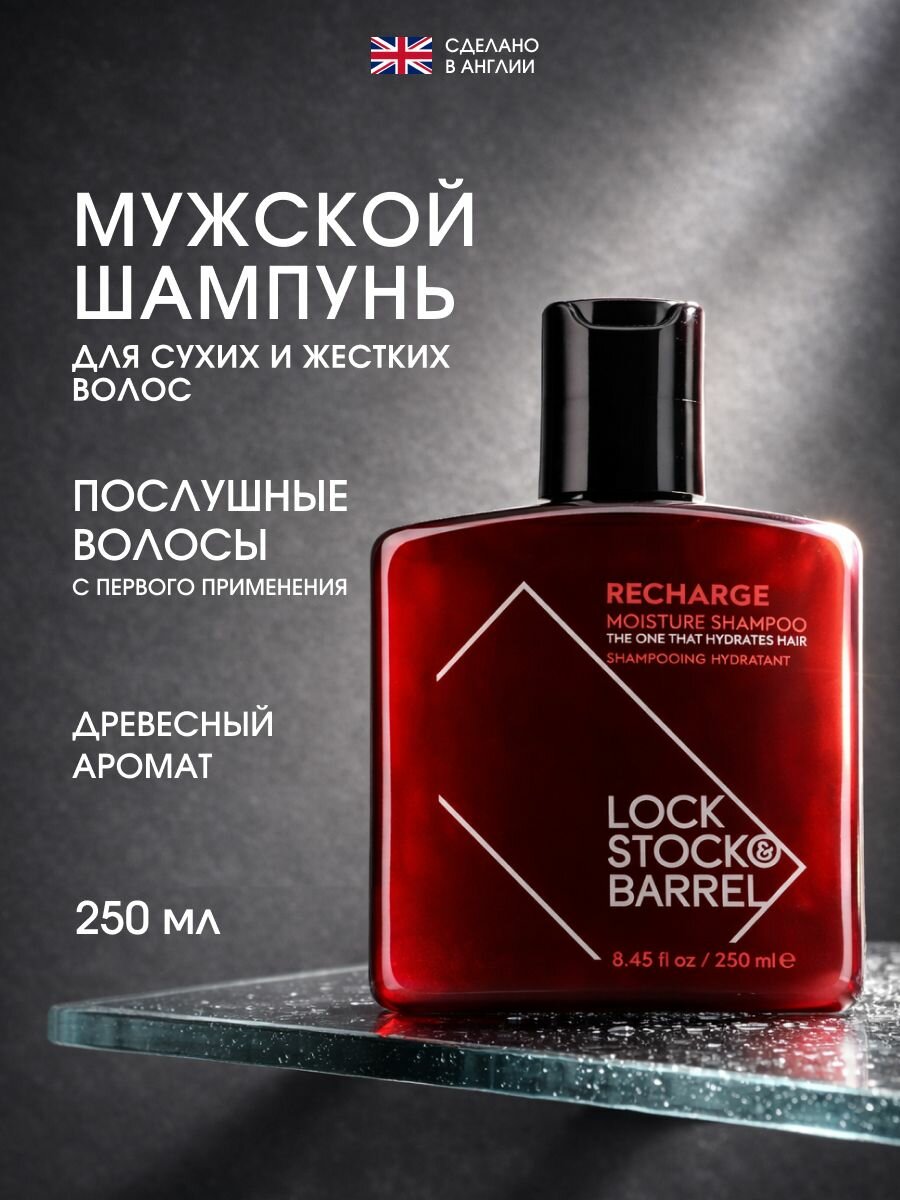 Шампунь мужской профессиональный 250 мл увлажняющий Recharge Shampoo Lock Stock & Barrel для ежедневного применения