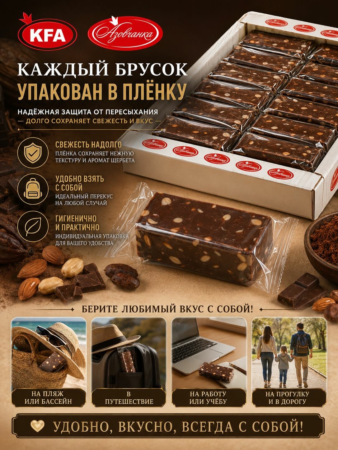 Щербет Шоколадный с арахисом и изюмом, ящик 2,4 кг