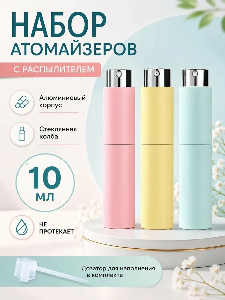 Премиумнабор атомайзеров 10 мл, 3 шт с воронкой в дорогу