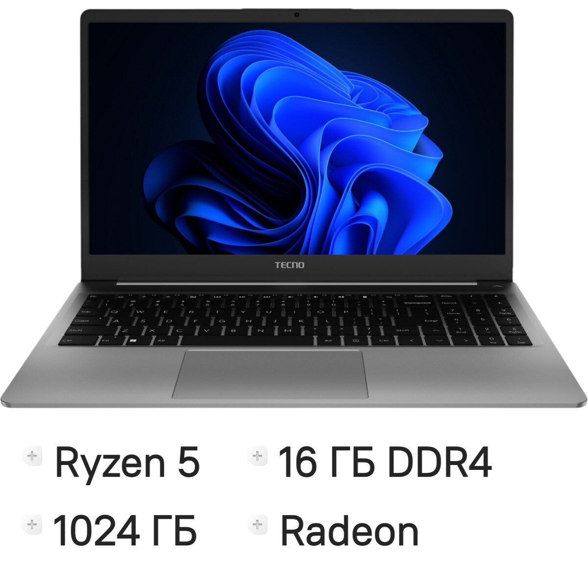 Ноутбук Tecno MegaBook K15SDA Ryzen 5 7430U/16Gb/SSD1Tb/15.6"/IPS/FHD/W11H/grey/6060mAh