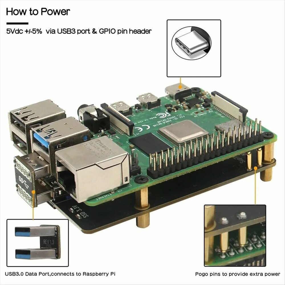 Плата расширения X872 для Raspberry Pi 4 USB на M.2 NVMe SSD NAS