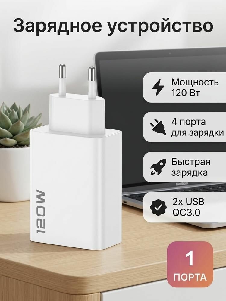 Сетевое зарядное устройство быстрая зарядка 120W 4 порта USB Type C адаптер блок питания для телефона и ноутбука