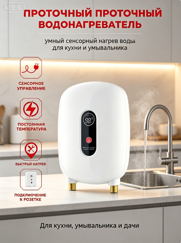 Электрический проточный водонагреватель YF-008A, для душа, 3500W, IPX4