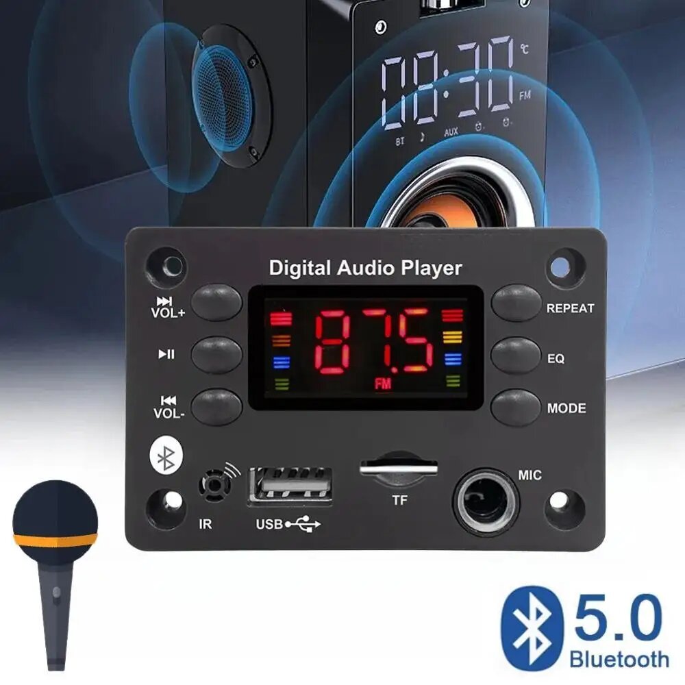 MP3-плеер Bluetooth 5.0 12В с микрофоном 6.5 мм