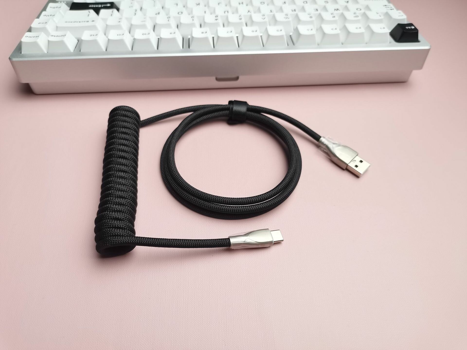 Поддержка магнитной оси Wooting, передача данных 8K, кабель для киберспорта, USB-кабель с авиационным разъемом, пружинный кабель с аппаратным интерфейсом TypeC Черный + сумка для хранения (TPC006C)