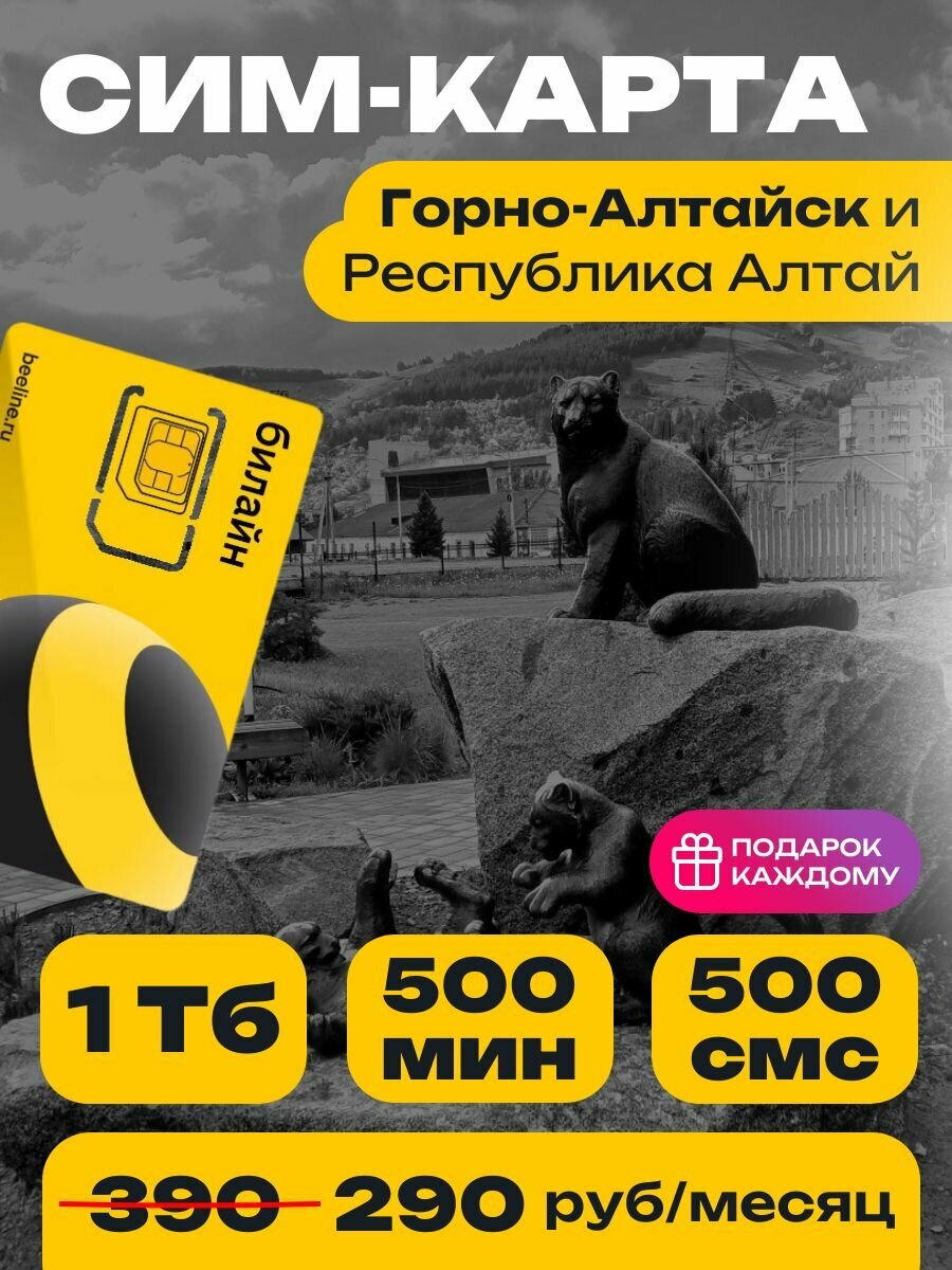 Сим-карта Билайн тариф Эксклюзивный Онлайн Лайт Республика Алтай 1024 Гб + 500 минут за 290 руб.