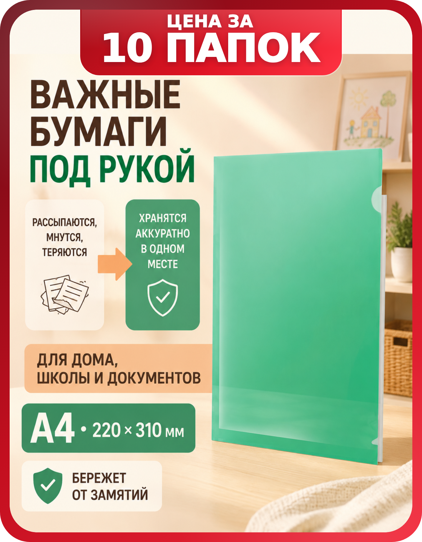 Набор папок уголков BRAUBERG зеленых А4 10 шт