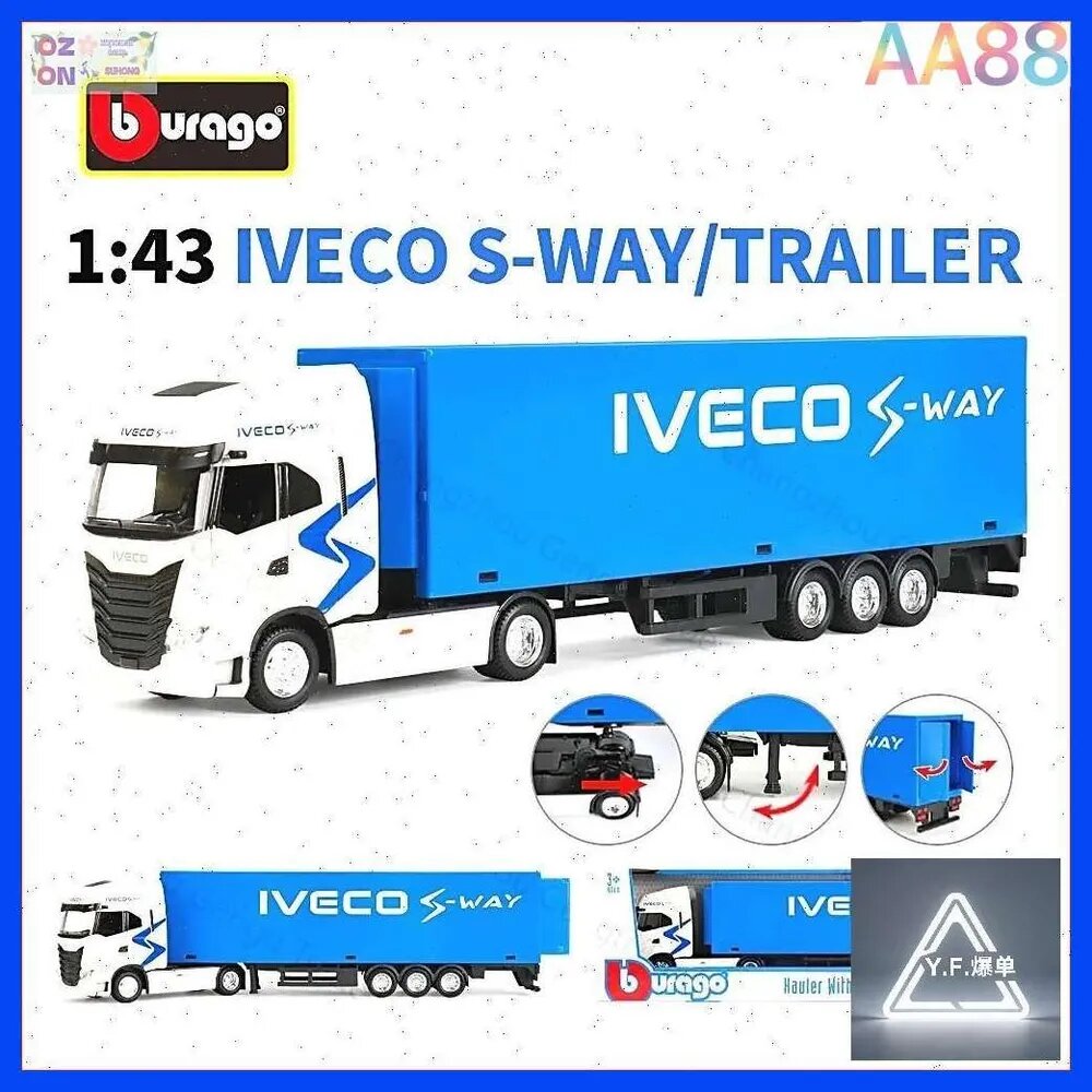 1:43 Iveco S-Way Trailer, Haulers With Trailer отлитая под давлением Коллекционная модель автомобиля