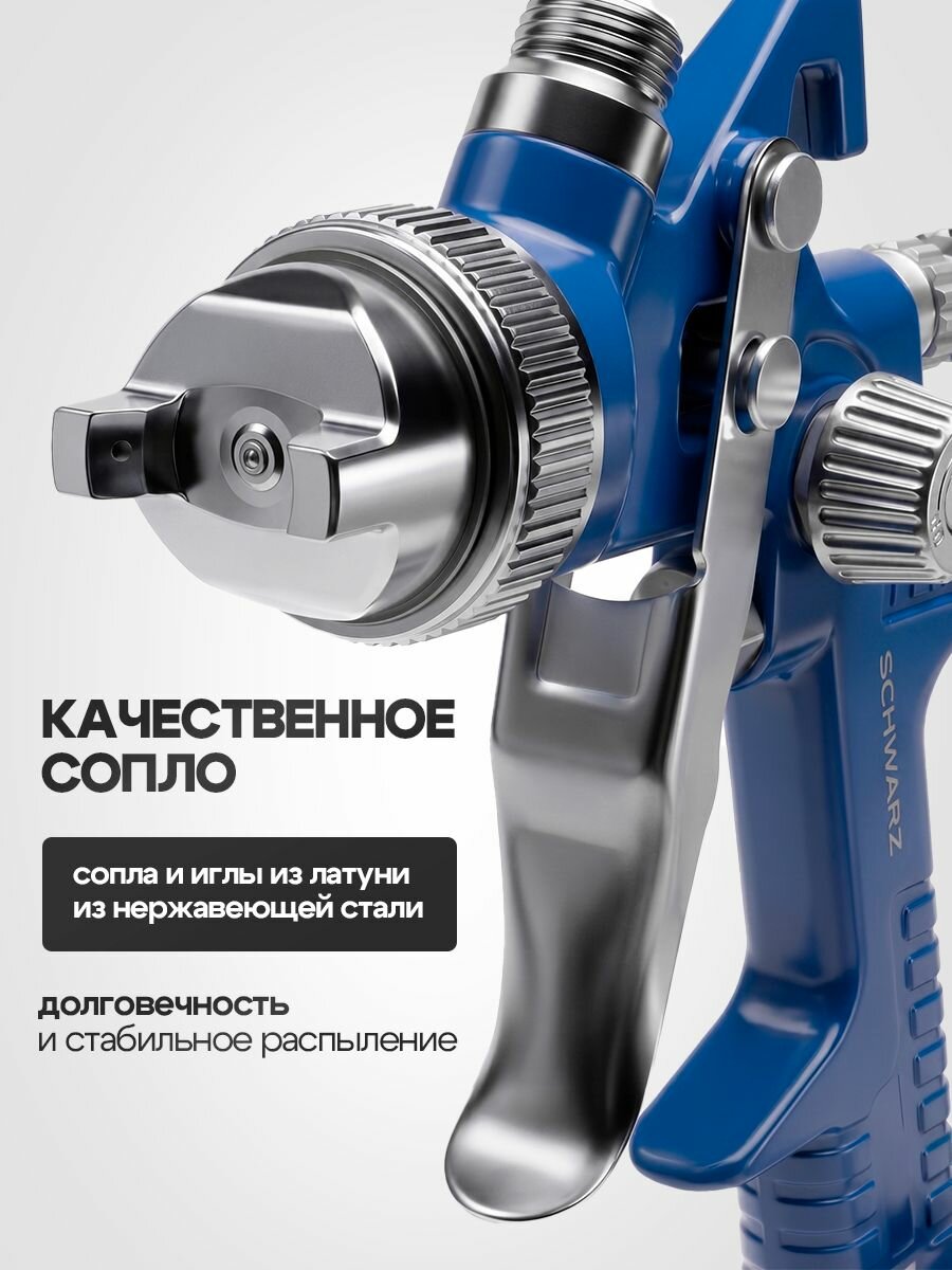 Краскопульт для компрессора, пневматический SCHWARZ 4 бар, 250 л/мин, пистолет-распылитель для покраски — фото 1