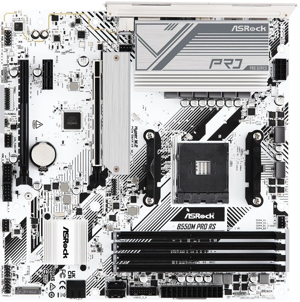 Материнская плата Asrock B550M Pro RS Soc-AM4 AMD B550 4xDDR4 mATX AC`97 8ch(7.1) 2.5Gg RAID+HDMI+DP