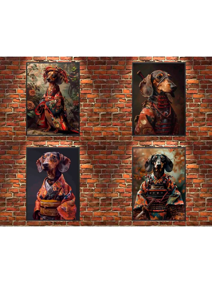 Такса- собака-самурай, 4 Плаката, 30x21см