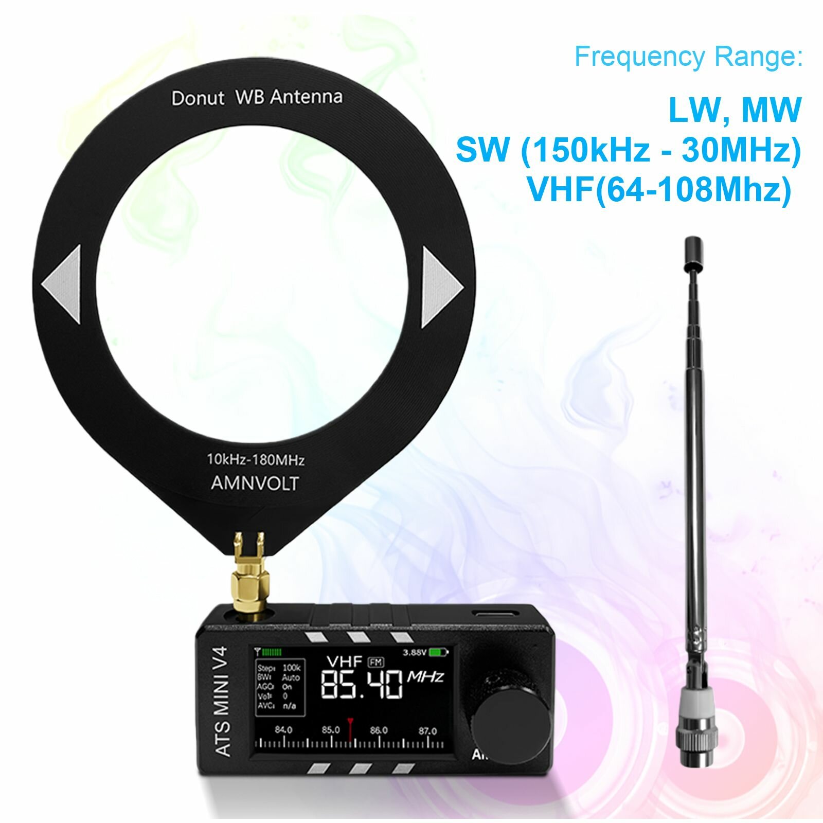 Всеволновый DSP радиоприемник AMNVOLT V4 ATS MINI с дисплеем 1.9 дюйма