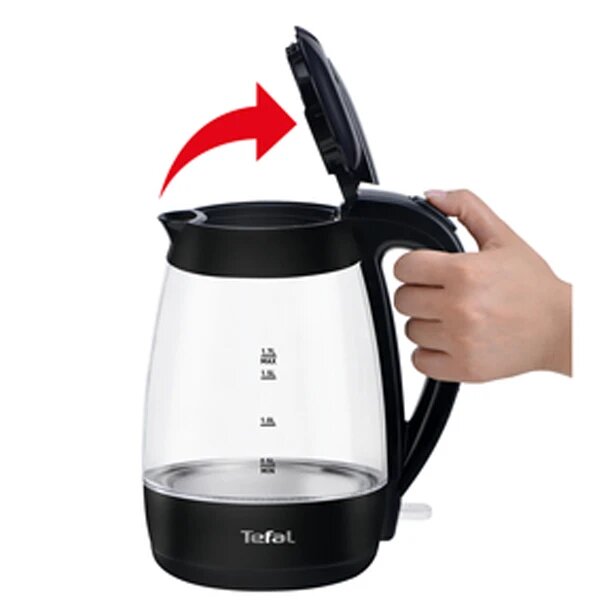 Электрический чайник Tefal KO450832, стекло/пластик, мощность 2200Вт, чёрный — фото 1