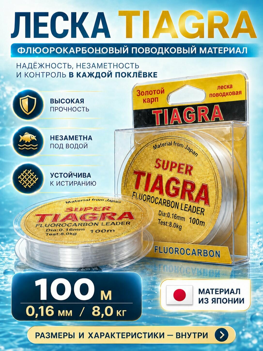 Рыбалка LIFE Флюорокарбоновая леска для рыбалки, размотка: 100 м, толщина: 0.16 мм