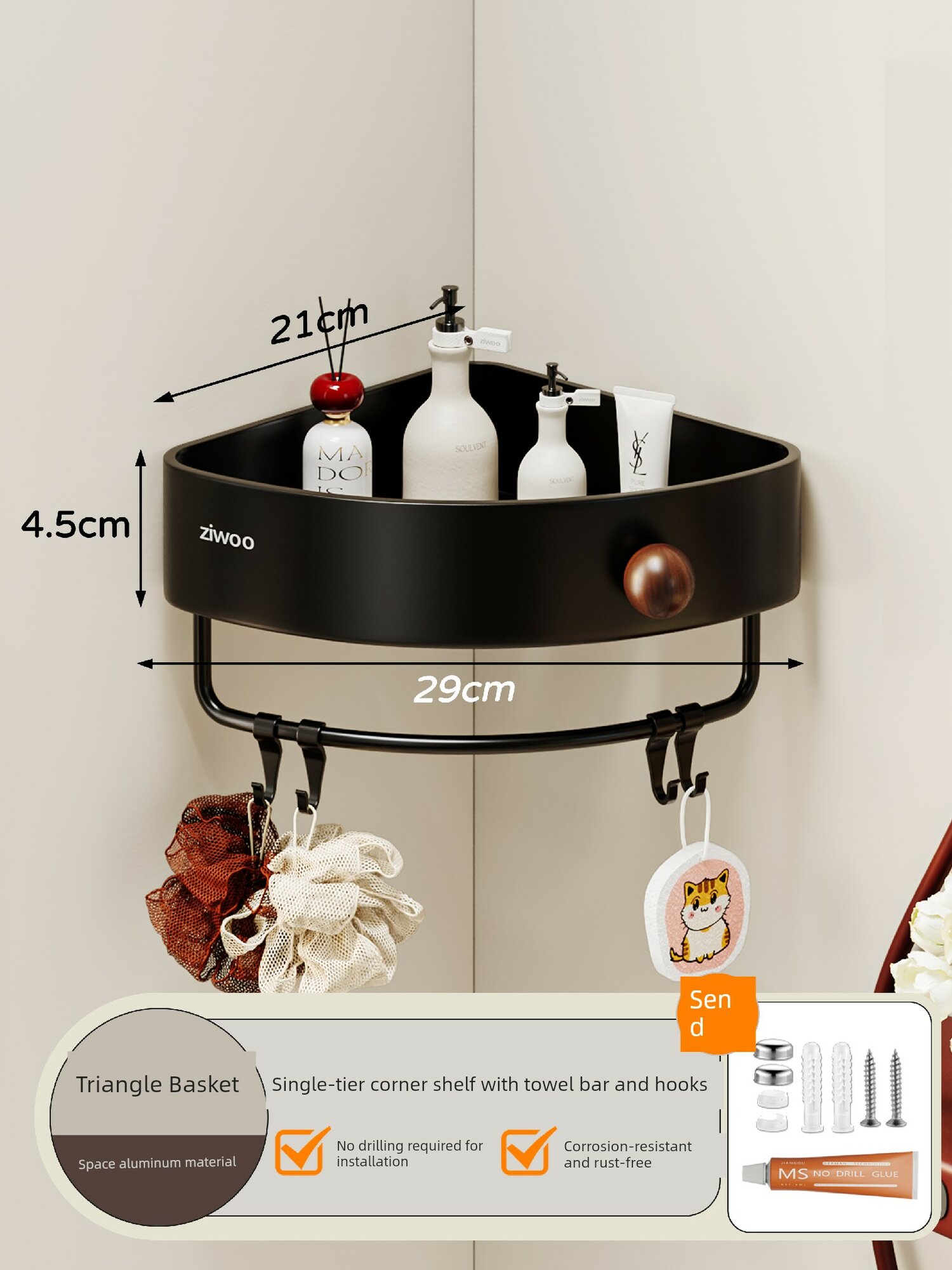 Винтажная однорядная треугольная полка с полотенцедержателем и крючками