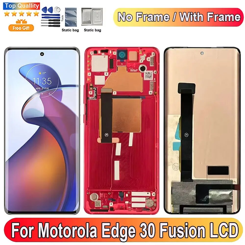 6,55-дюймовый ЖК-дисплей для Motorola Edge 30 Fusion, сенсорная панель, дигитайзер, Blue With Frame