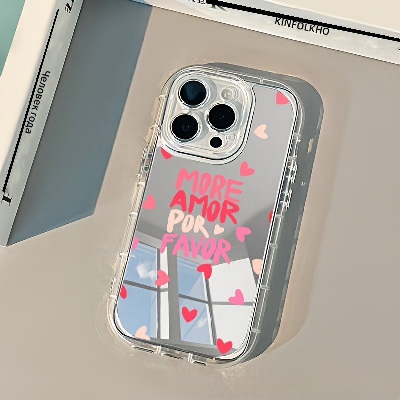 Женский защитный чехол-зеркало с любовным слоганом для смартфона 16 Pro Max, цвет: Mixed Color 1